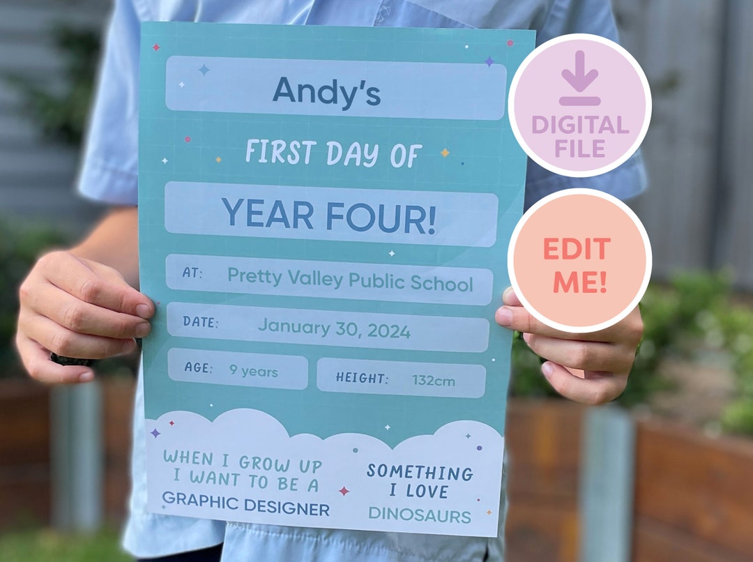 Editable First Day of School Sign Personalized Back to School Poster ...