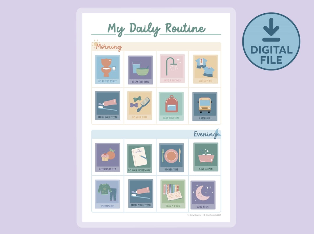 Kids' Daily Routine Chart, Printable Routine Chart for Children, Visual ...