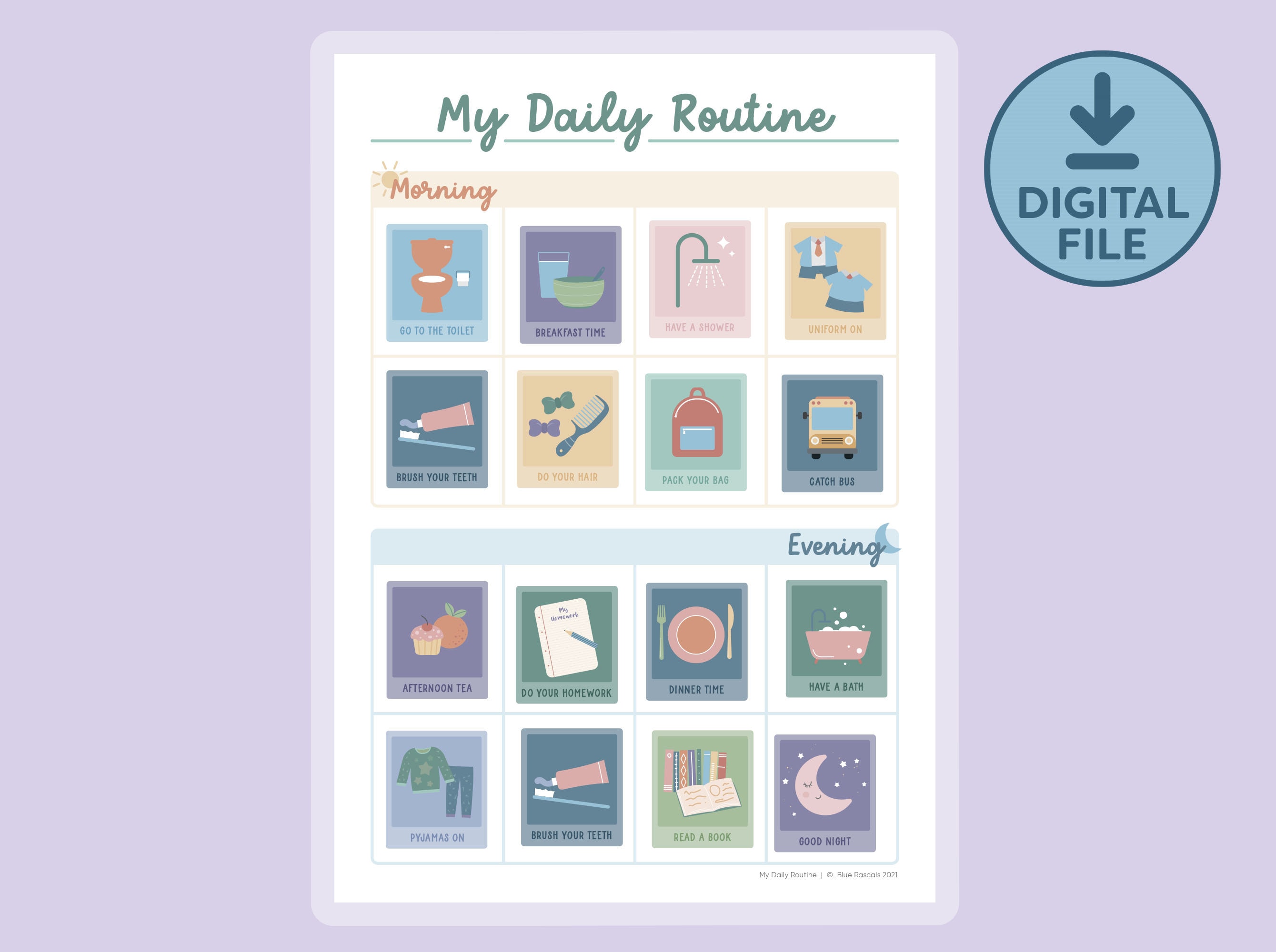 Kids' Daily Routine Chart, Printable Routine Chart for Children, Visual ...