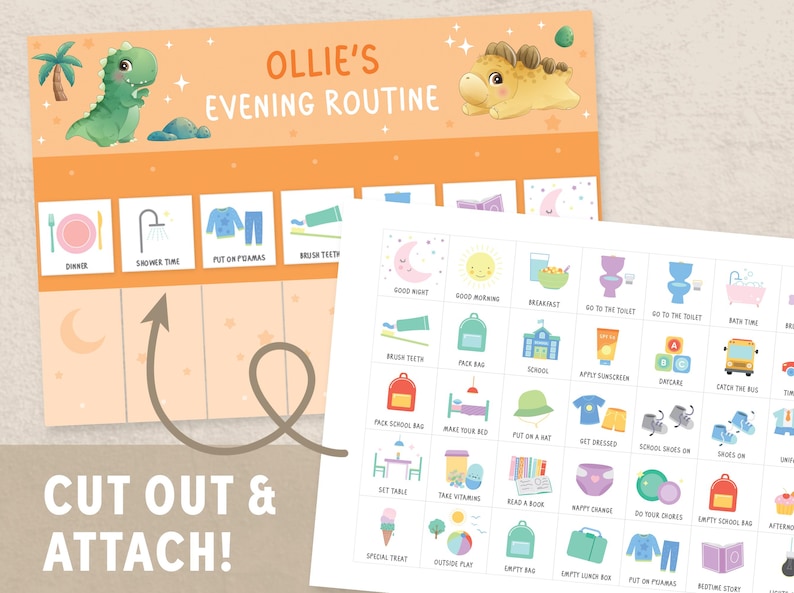 Editable Kids' Daily Routine Chart: Dinosaur Theme for Morning ...