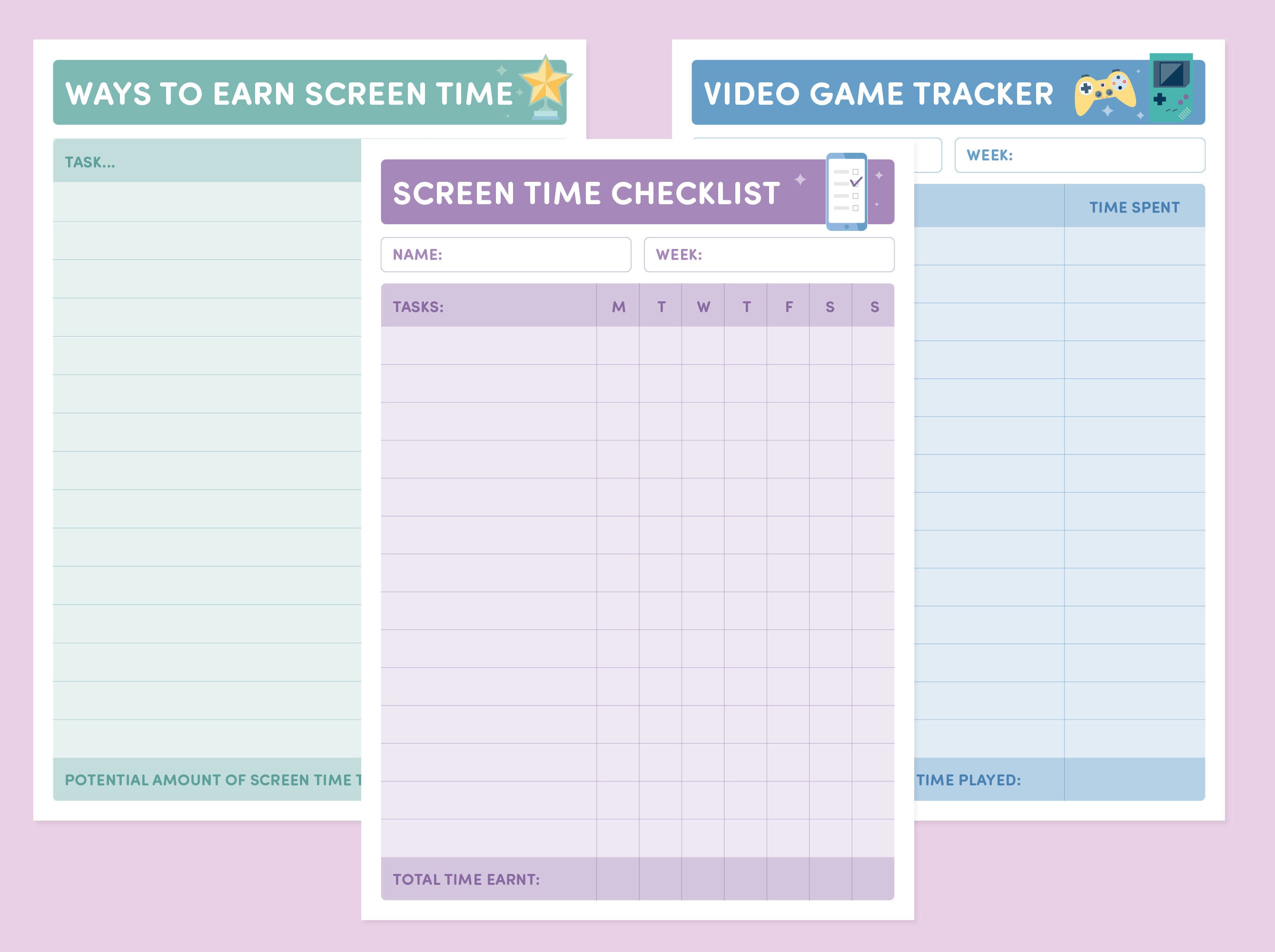 Screen Time Planner, Screen Time Chart, Chore Chart, Responsibility ...