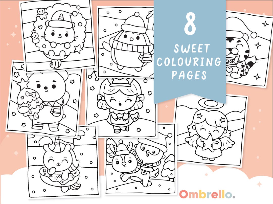 Cute & Cozy Christmas Sweeties Colouring Pages, Adorable Christmas ...