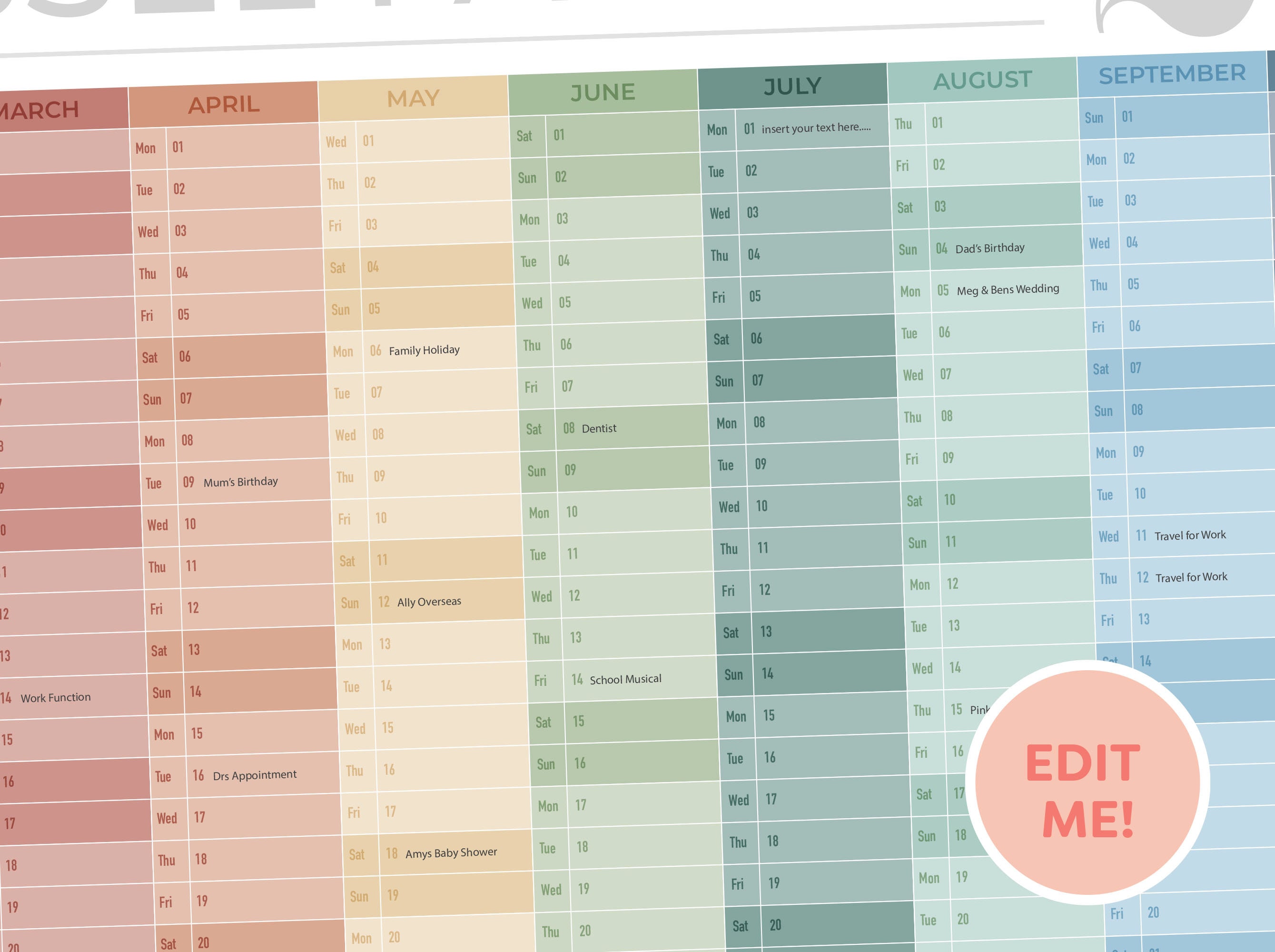 Editable 2024 Wall Planner Printable Wall Calendar Large Scale Wall ...