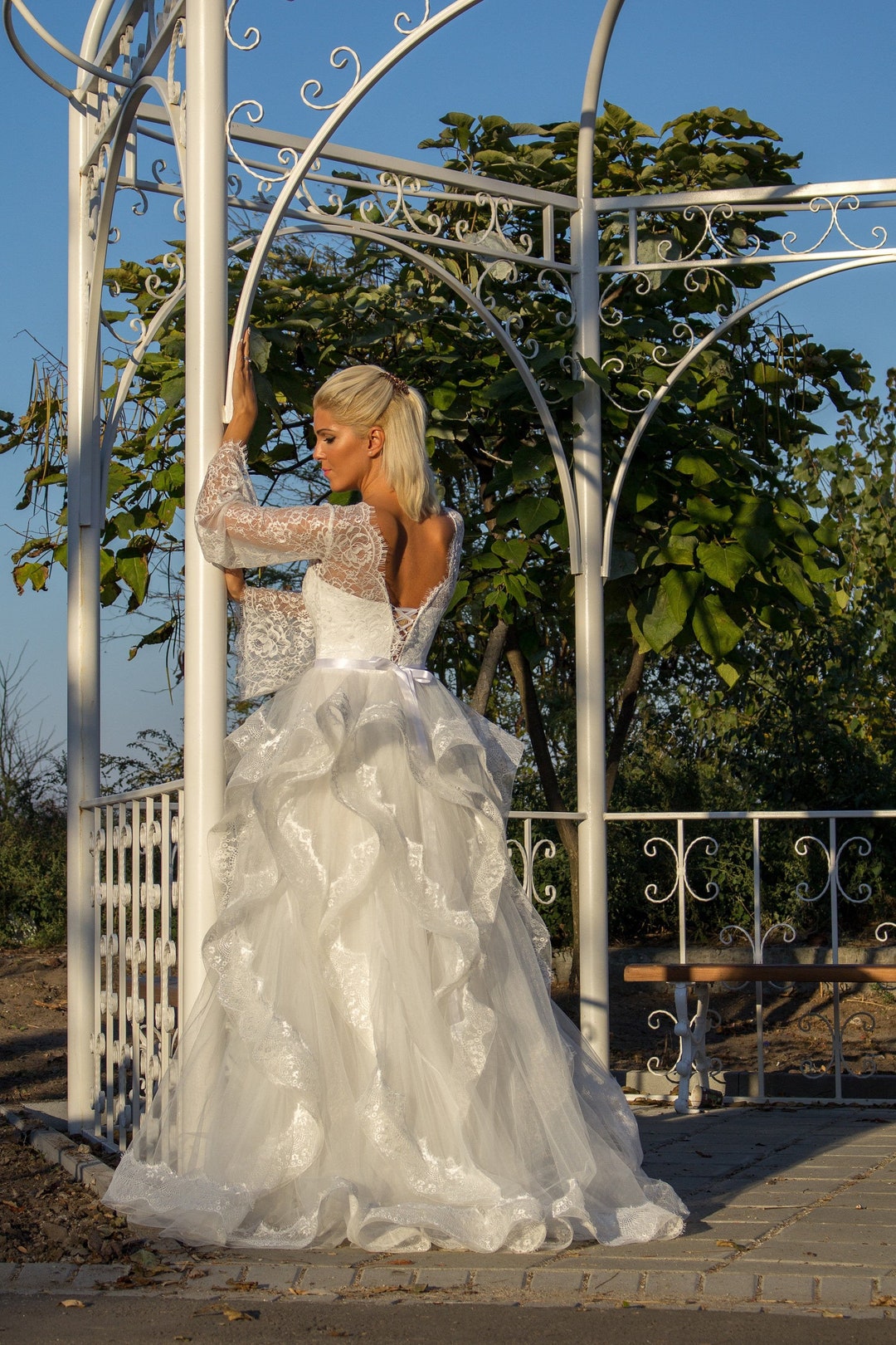Rustic Wedding Dress White, Boho Chic French Wedding Dress With Bell ...