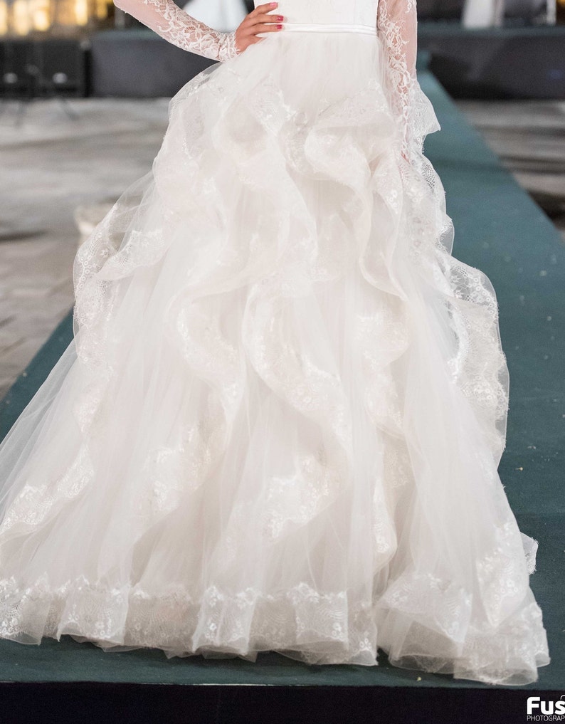 Long sleeve wedding dress with lace Frills bridal gown with | Etsy