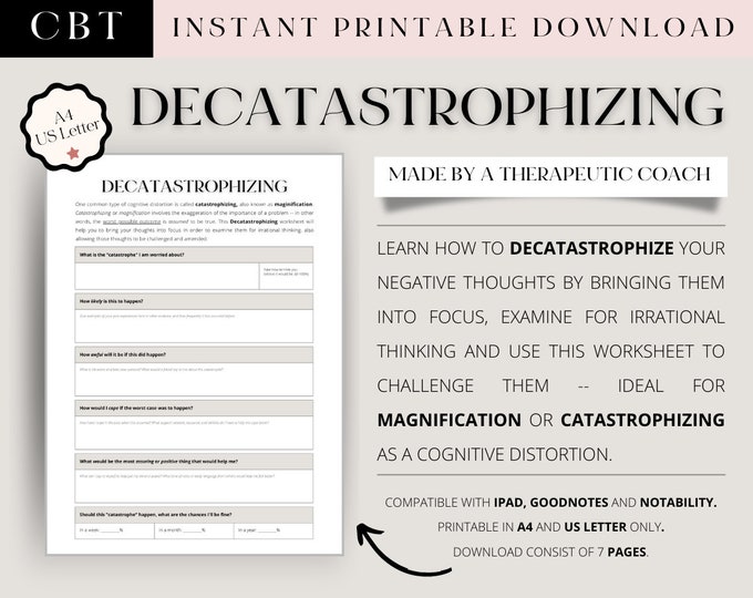 Anxiety Decatastrophizing Worksheet, Anxiety Worksheet, Counselor Tool ...