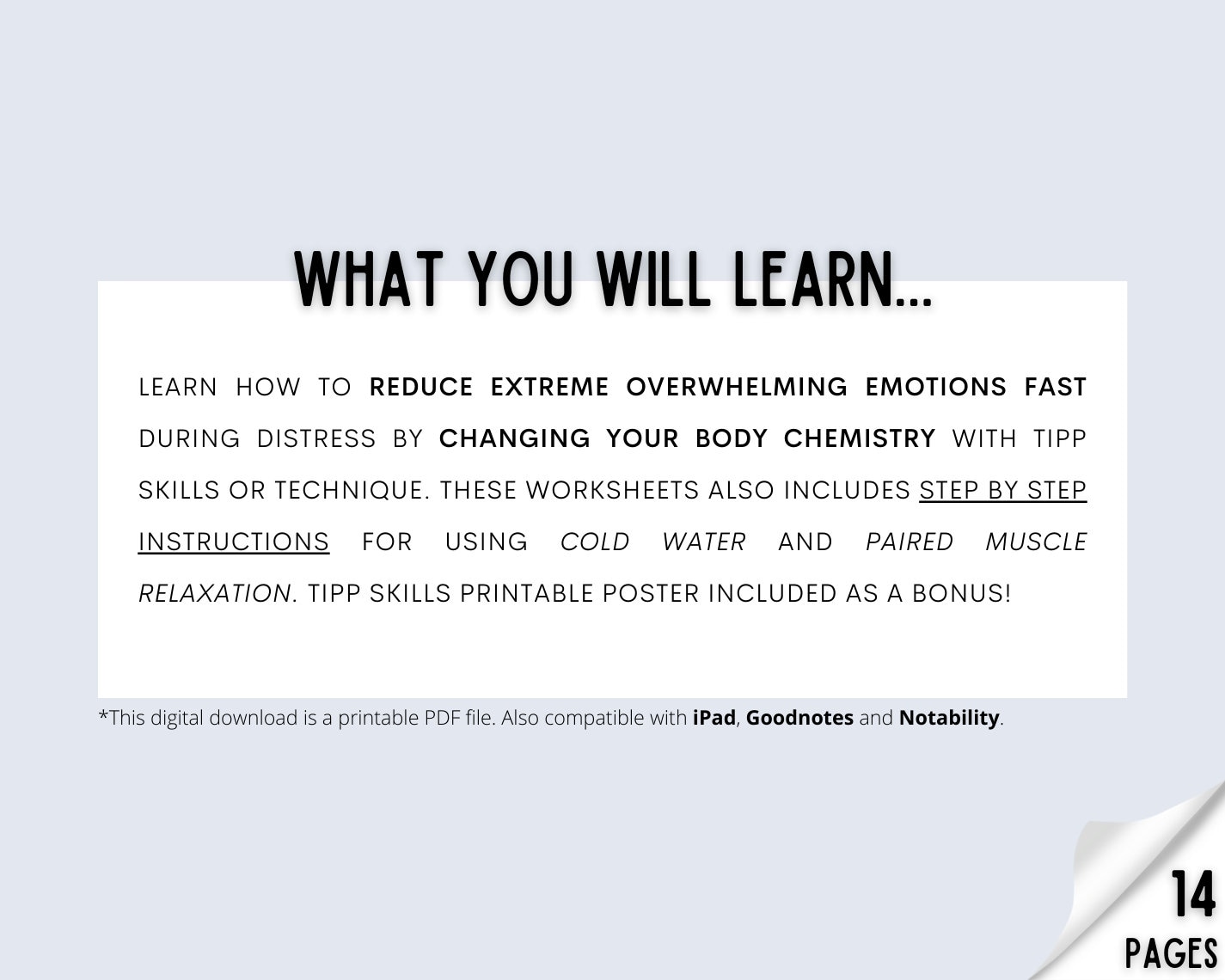 DBT TIPP Technique Worksheets -- Distress Tolerance, Emotional ...