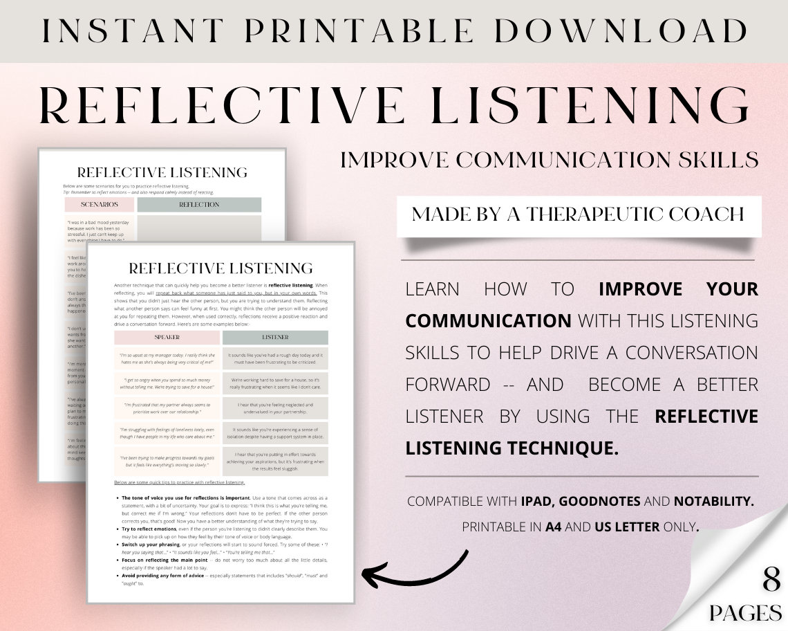 REFLECTIVE LISTENING WORKSHEETS Improve Your Communication Listening ...