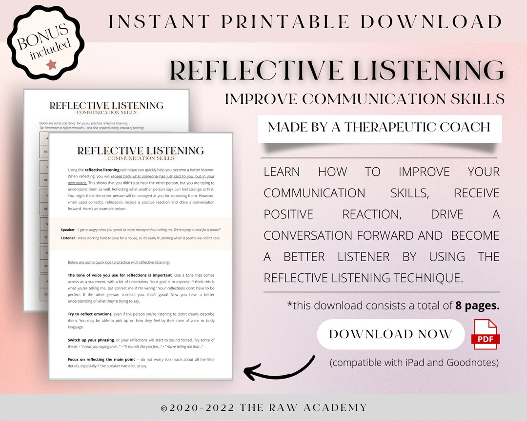 REFLECTIVE LISTENING WORKSHEETS Improve Your Communication - Etsy