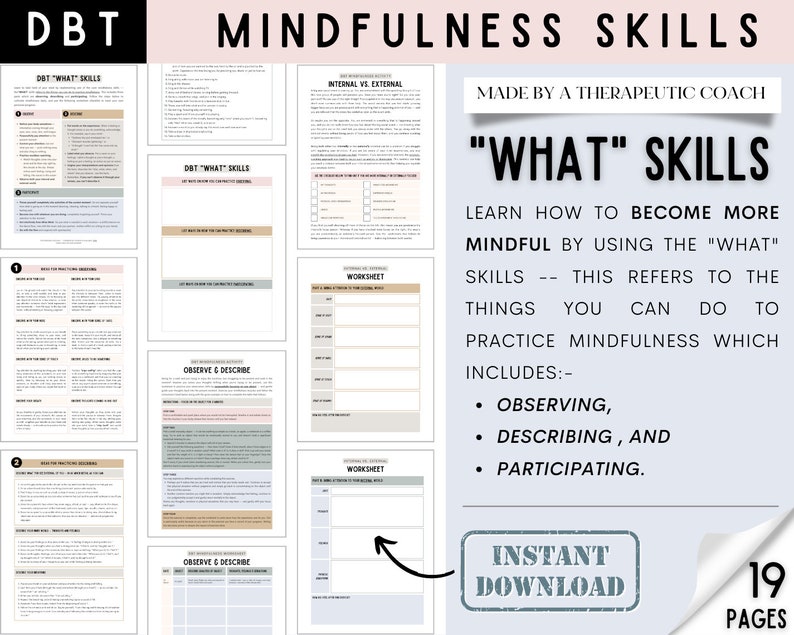 DBT WHAT SKILLS Worksheets-- Mindfulness Skills | Emotional Regulation ...