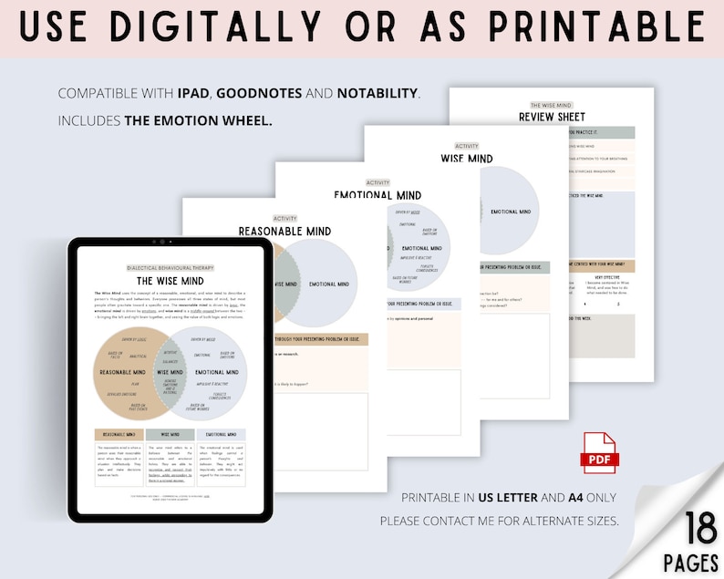 DBT WISE MIND Worksheets -- Mindfulness | Distress Tolerance ...