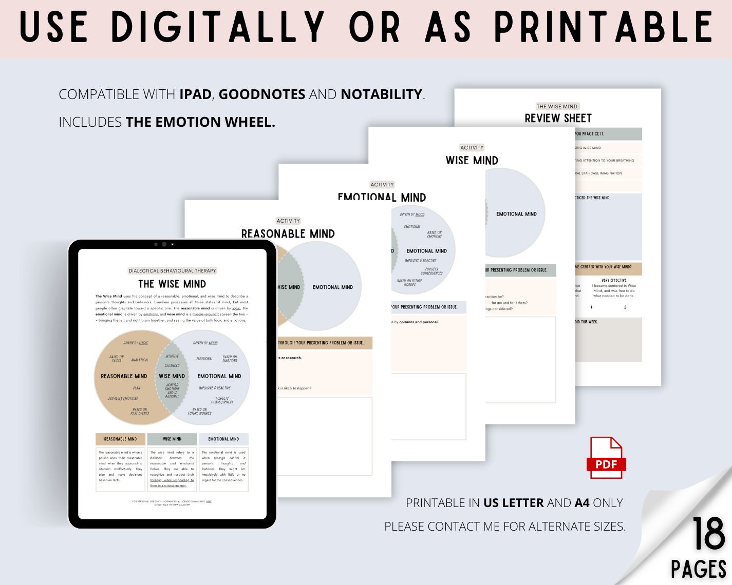 DBT WISE MIND Worksheets -- Mindfulness | Distress Tolerance ...
