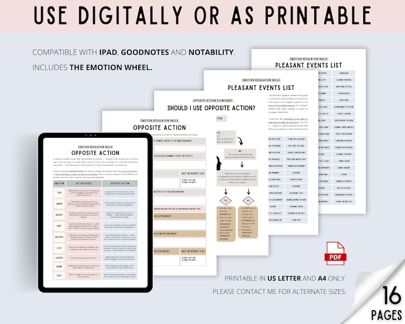 DBT OPPOSITE ACTION Worksheets -- Emotional Regulation | Anxiety Coping ...
