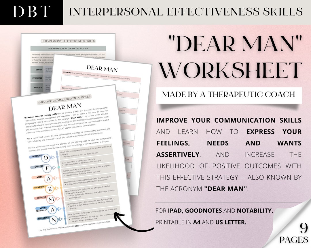 DBT DEAR MAN Worksheets -- Improve Interpersonal Skills and Become an ...