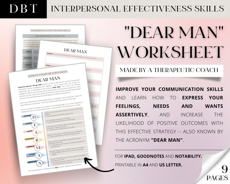 DBT DEAR MAN Worksheets -- Improve Interpersonal Skills and Become an ...