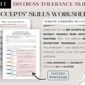 DBT ACCEPTS SKILLS Worksheets -- Distress Tolerance Skills/ Overcome ...