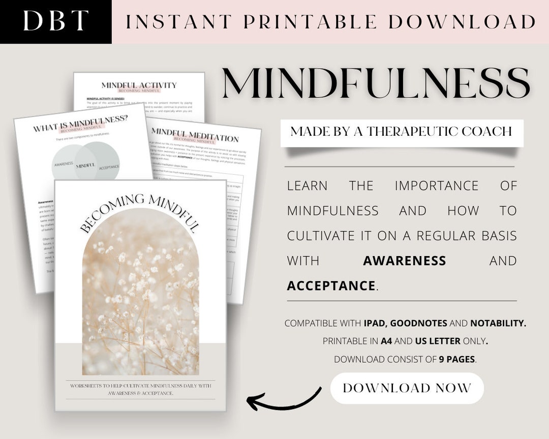 DBT MINDFULNESS WORKSHEETS 5 Senses & Mindful Meditation - Etsy