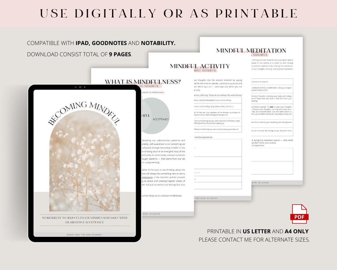 DBT MINDFULNESS WORKSHEETS -- 5 Senses & Mindful Meditation ...