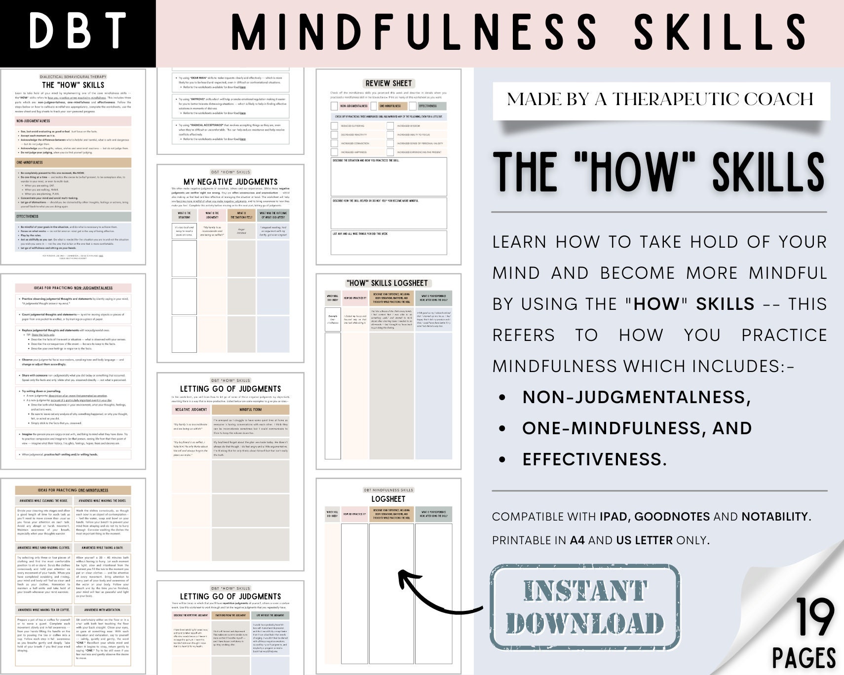 DBT HOW SKILLS Worksheets Mindfulness Skills Emotional Regulation ...