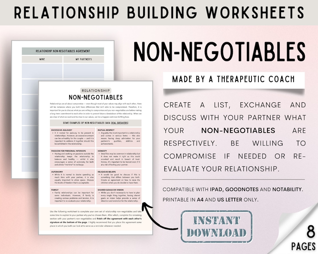 RELATIONSHIP NON-NEGOTIABLES Worksheet -- Relationship Building for ...