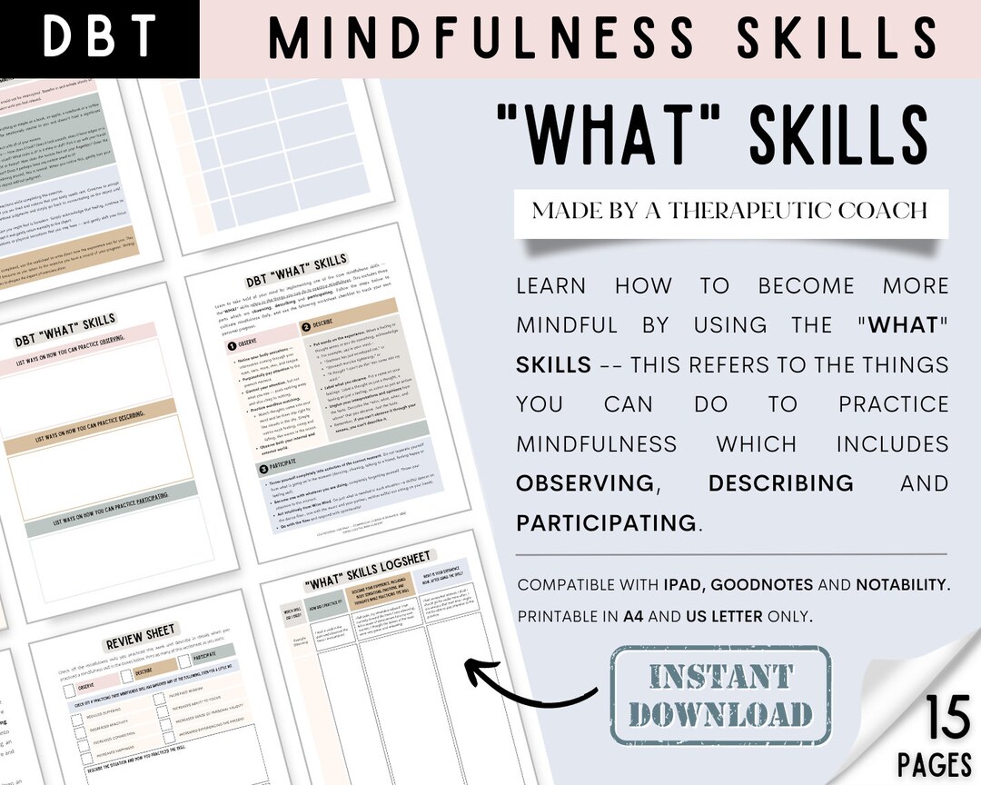 DBT WHAT SKILLS Worksheets Mindfulness Skills Emotional - Etsy