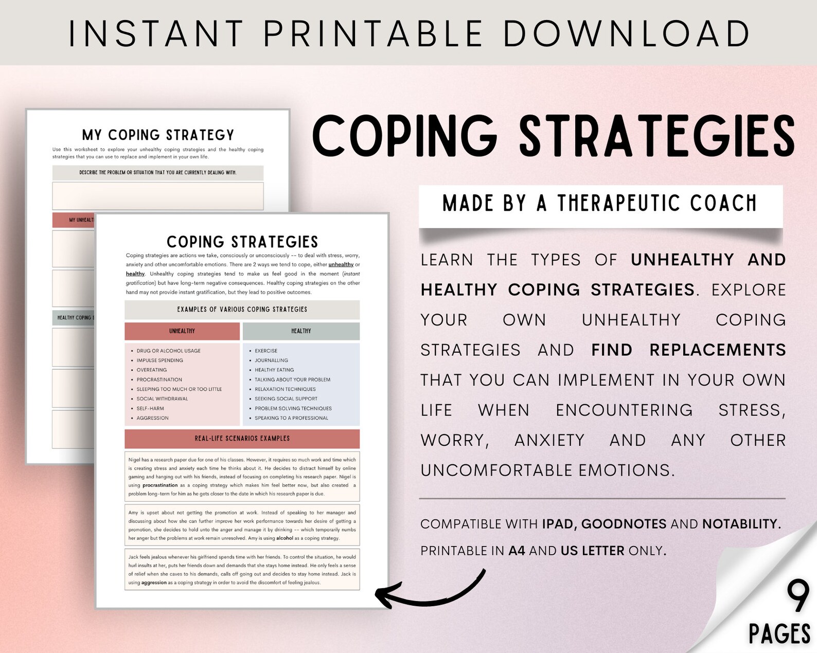 COPING STRATEGIES WORKSHEETS -- Anxiety Coping Skills, Self Regulation ...