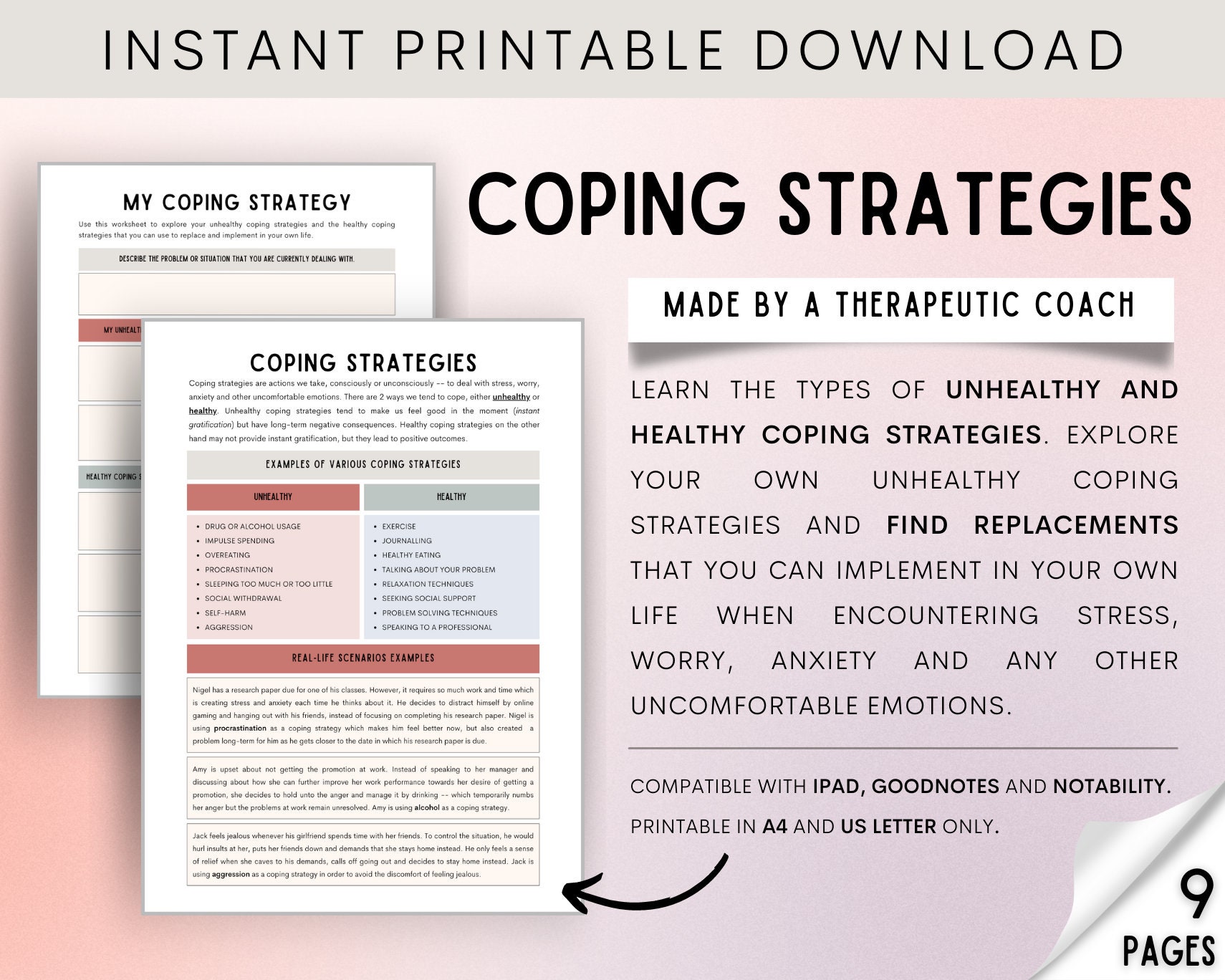 COPING STRATEGIES WORKSHEETS -- Anxiety Coping Skills, Self Regulation ...