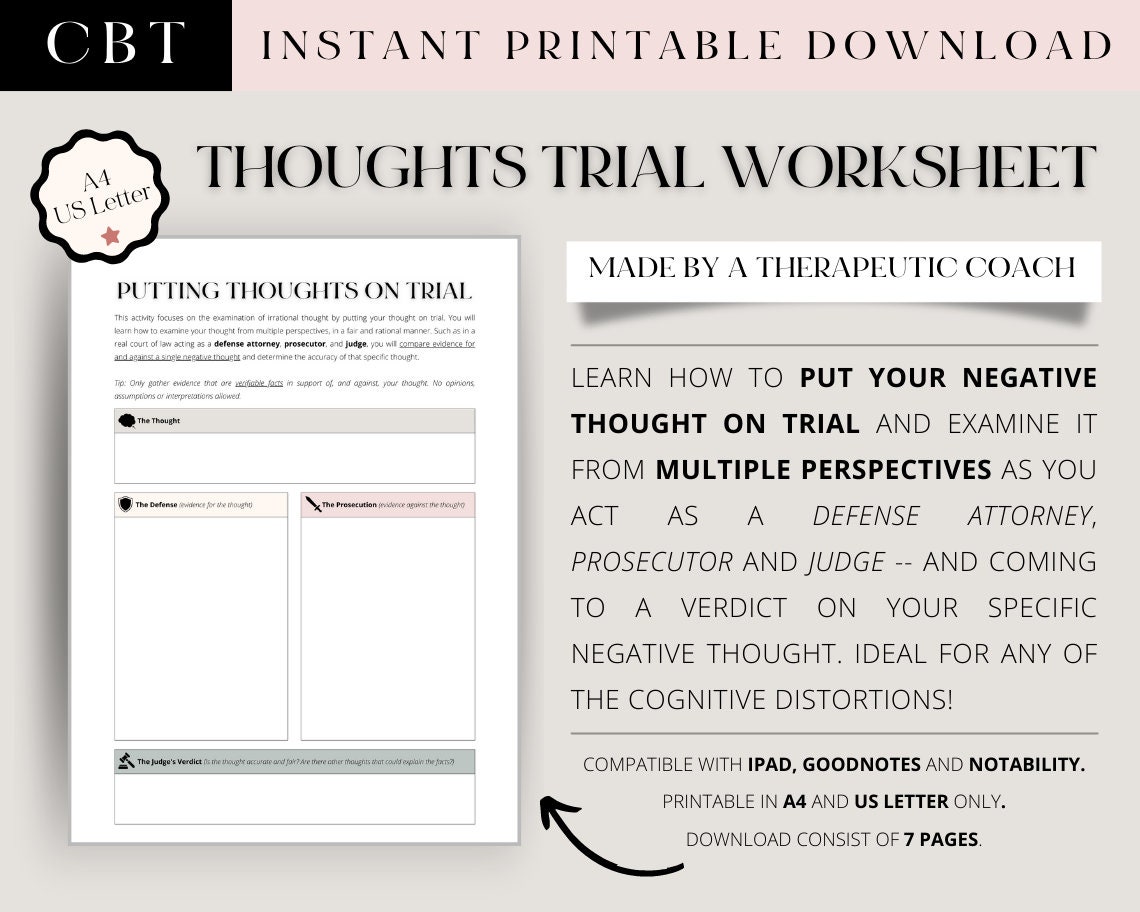 CBT THOUGHT TRIAL Worksheet Cognitive Restructuring/ Unhelpful Thinking ...