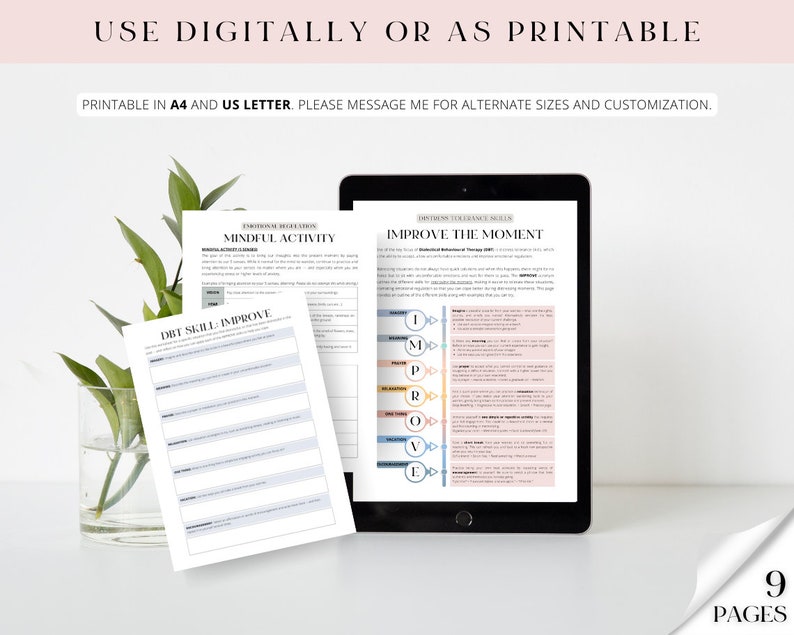 DBT IMPROVE SKILLS Worksheets Distress Tolerance Skills/ Anxiety Coping ...