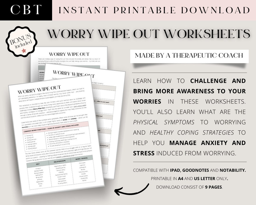 CBT WORRY TOOLKIT Cognitive Restructuring/ Anxiety Coping/ Unhelpful ...