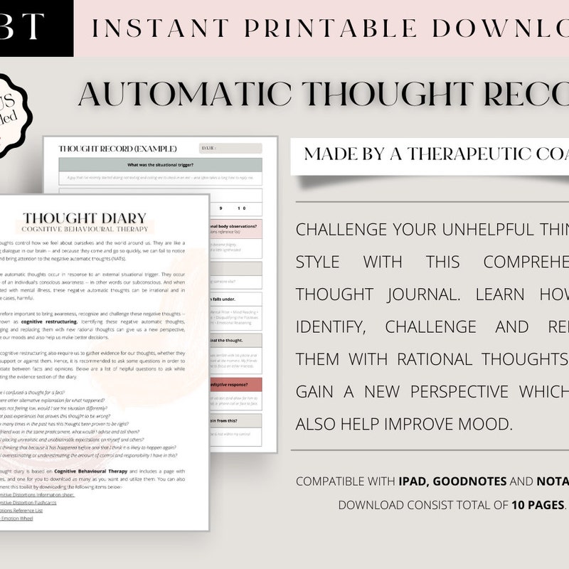 Cbt Thought Record - Etsy