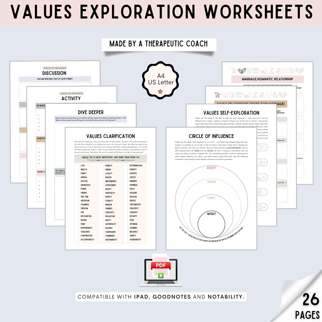 VALUES EXPLORATION WORKSHEETS -- Personal Beliefs | Identify Core ...