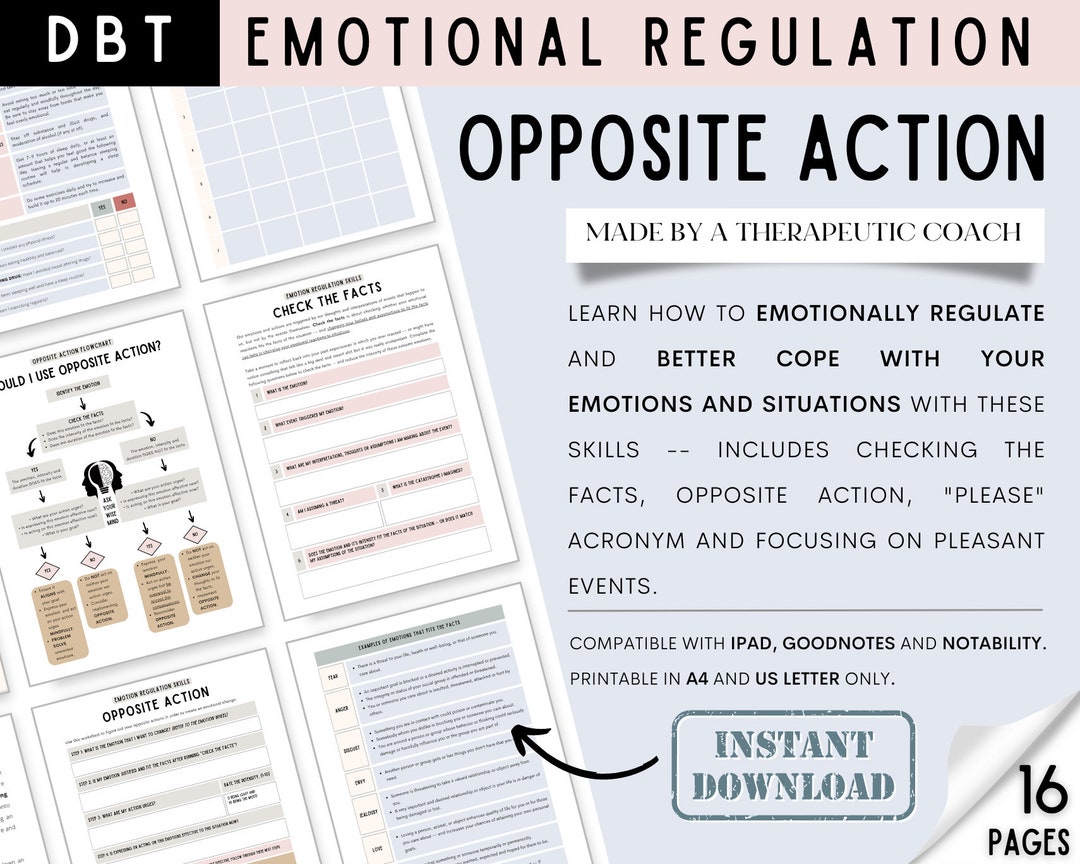 DBT OPPOSITE ACTION Worksheets -- Emotional Regulation | Anxiety Coping ...
