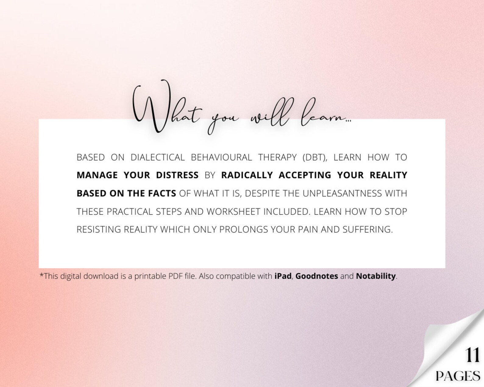 DBT RADICAL ACCEPTANCE Worksheets -- Distress Tolerance Skills/ Anxiety ...