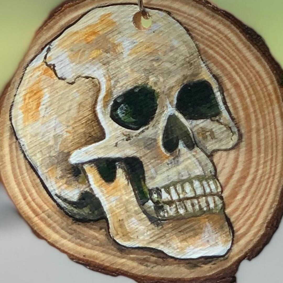 Hand Painted Live Edge Skull Ornament - Etsy