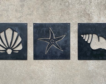 SEA SHELL, Choice of 3 Colors, Metal Wall Hanging, Coastal Metal Wall ...