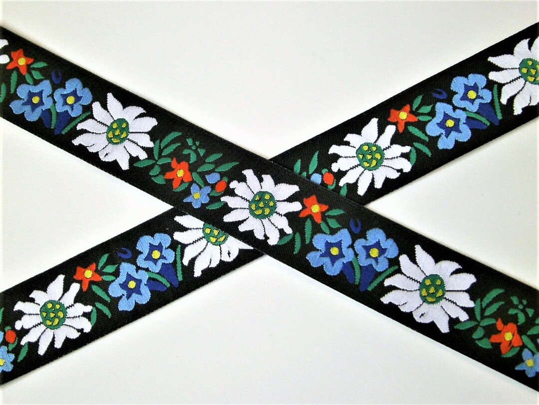 1 M Woven Ribbon "gentian and Edelweiss Ii" 25 Mm W Dirndl Oktoberfest ...
