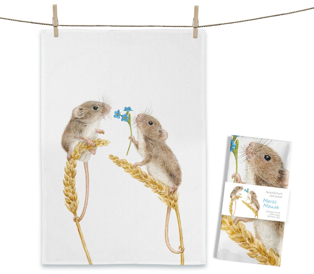 Cotton Tea Towel "merci Mouse" Approx. 50x70 Cm 100% Cotton - Etsy