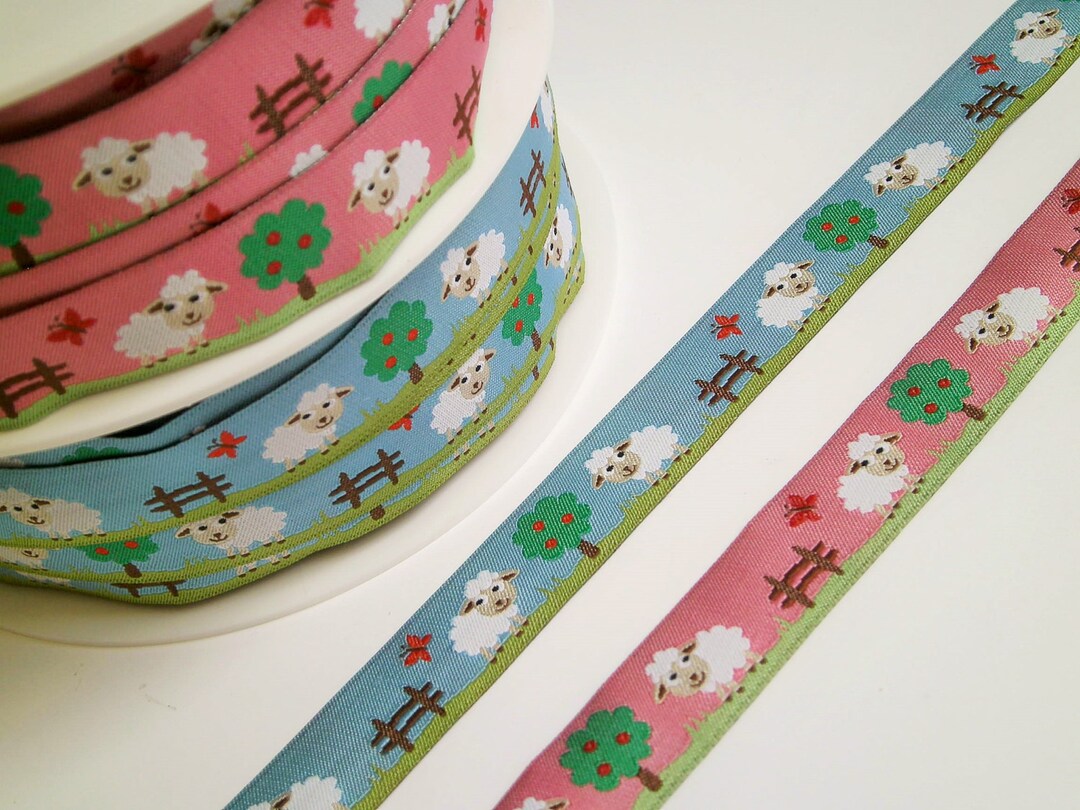 1 M Woven Ribbon "lamb" 16 Mm W. Pink Blue - Etsy