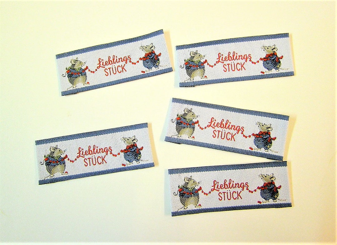 5 Woven Label Mice Favourite Piece Blue 57 X 20 Mm Prefolded - Etsy