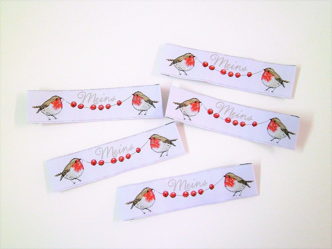 5 Woven Label "mine" Robin 90 X20 Mm Prefolded Robin - Etsy