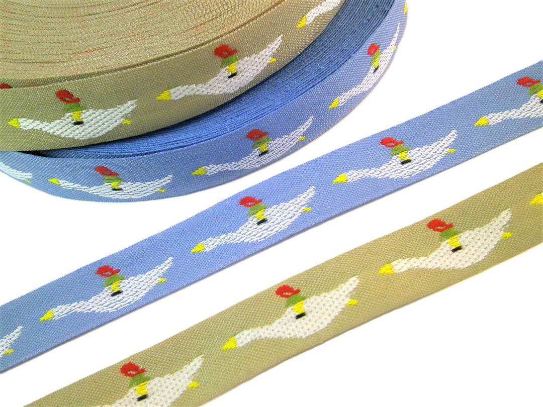 1 M Woven Ribbon "nils Holgerson Flying With Goose" 20 Mm W 100 % ...