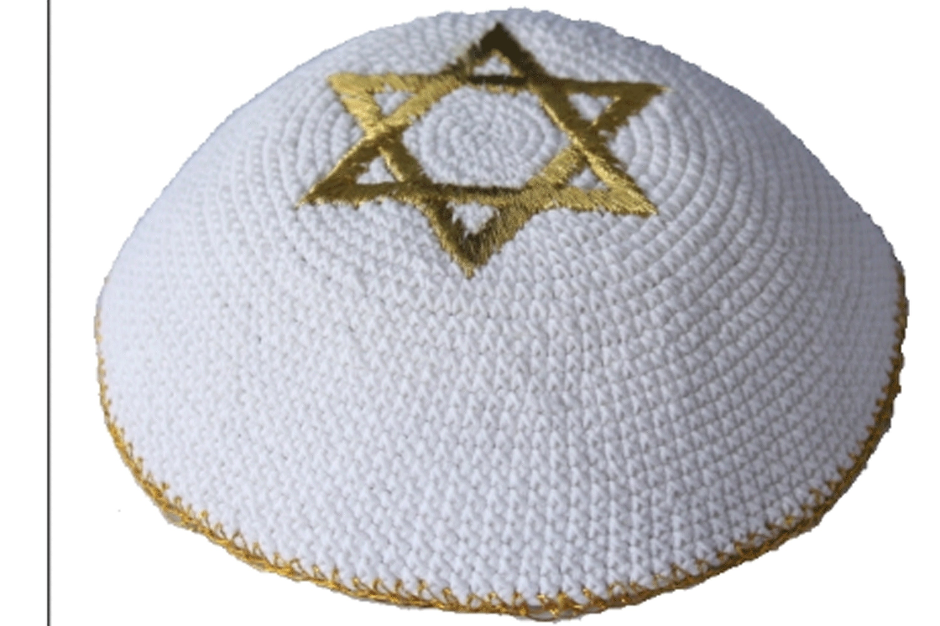 White With Gold Star of David Knitted Kippah Jewish Skull Cap for ...