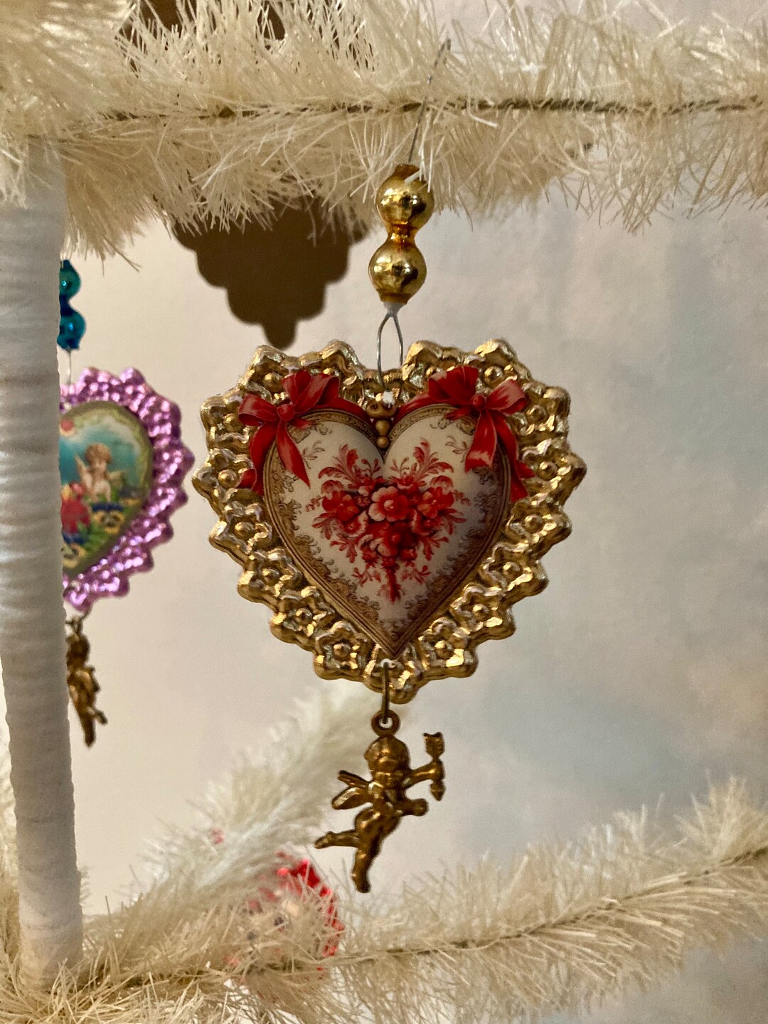Vintage Inspired Valentine German Dresden Ornament, Hearts, Angel ...