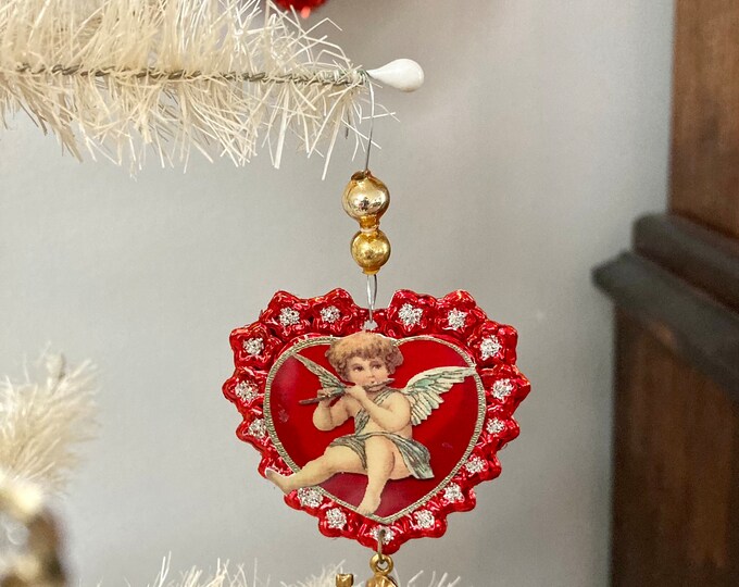 Vintage Inspired Valentine German Dresden Ornament, Hearts, Angel ...