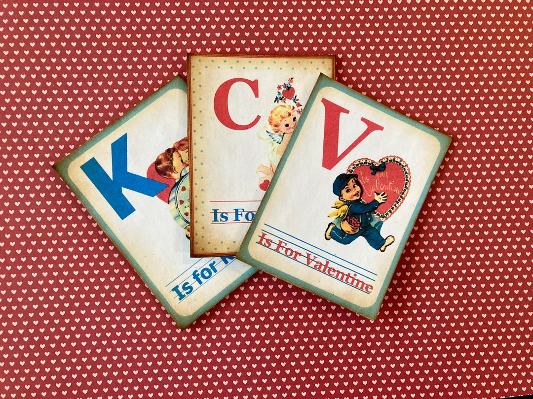 Valentines Day Flash Cards, Tiered Tray Decor, Vintage Inspired Cupid ...