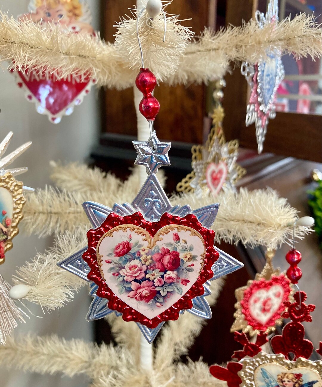 Vintage Inspired Valentine German Dresden Ornament, Hearts, Blue, Cupid ...