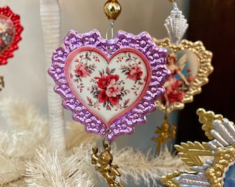 Vintage Inspired Valentine German Dresden Ornament, Hearts, Angel ...