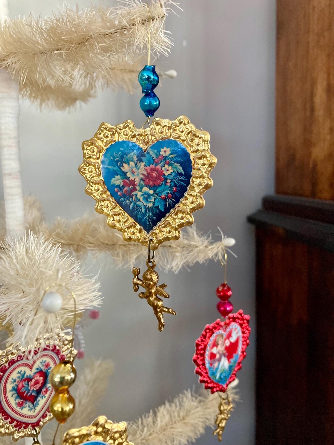 Vintage Inspired Valentine German Dresden Ornament, Hearts, Angel ...