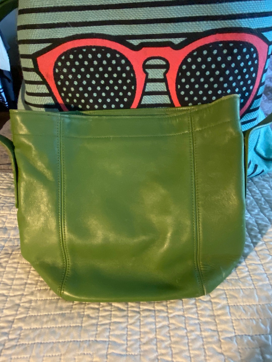 Vintage Apple Grass Green Leather Coach Bucket Boho Knapsack Cross Body ...